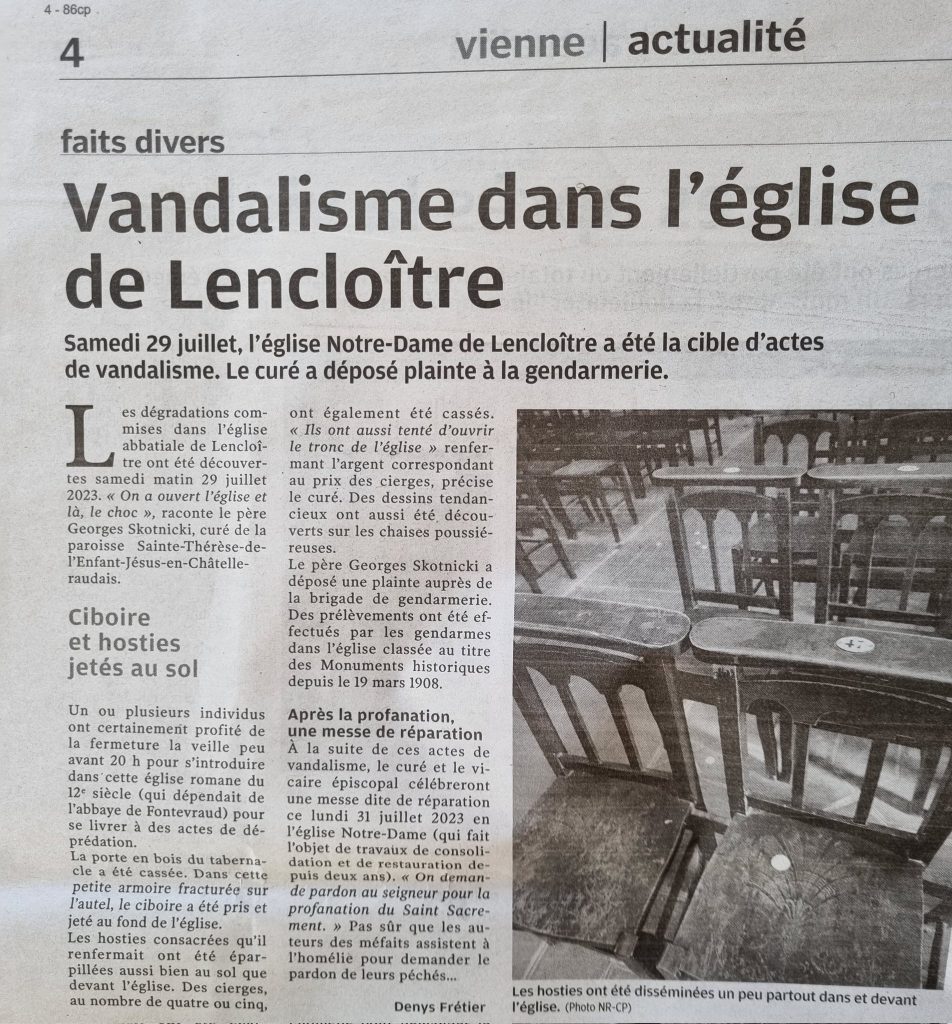 Profanation de l’église de Lencloître (86) - Le Salon Beige