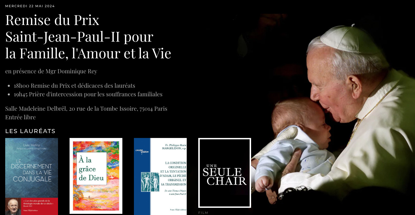 Remise du Prix Saint-Jean-Paul-II pour la Famille, l'Amour et la Vie - Le Salon Beige